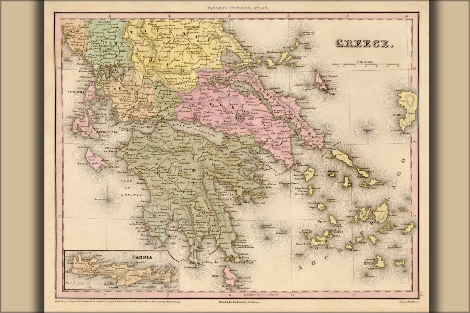 24"x36" Gallery Poster, map of Greece 1844 - Walmart.com