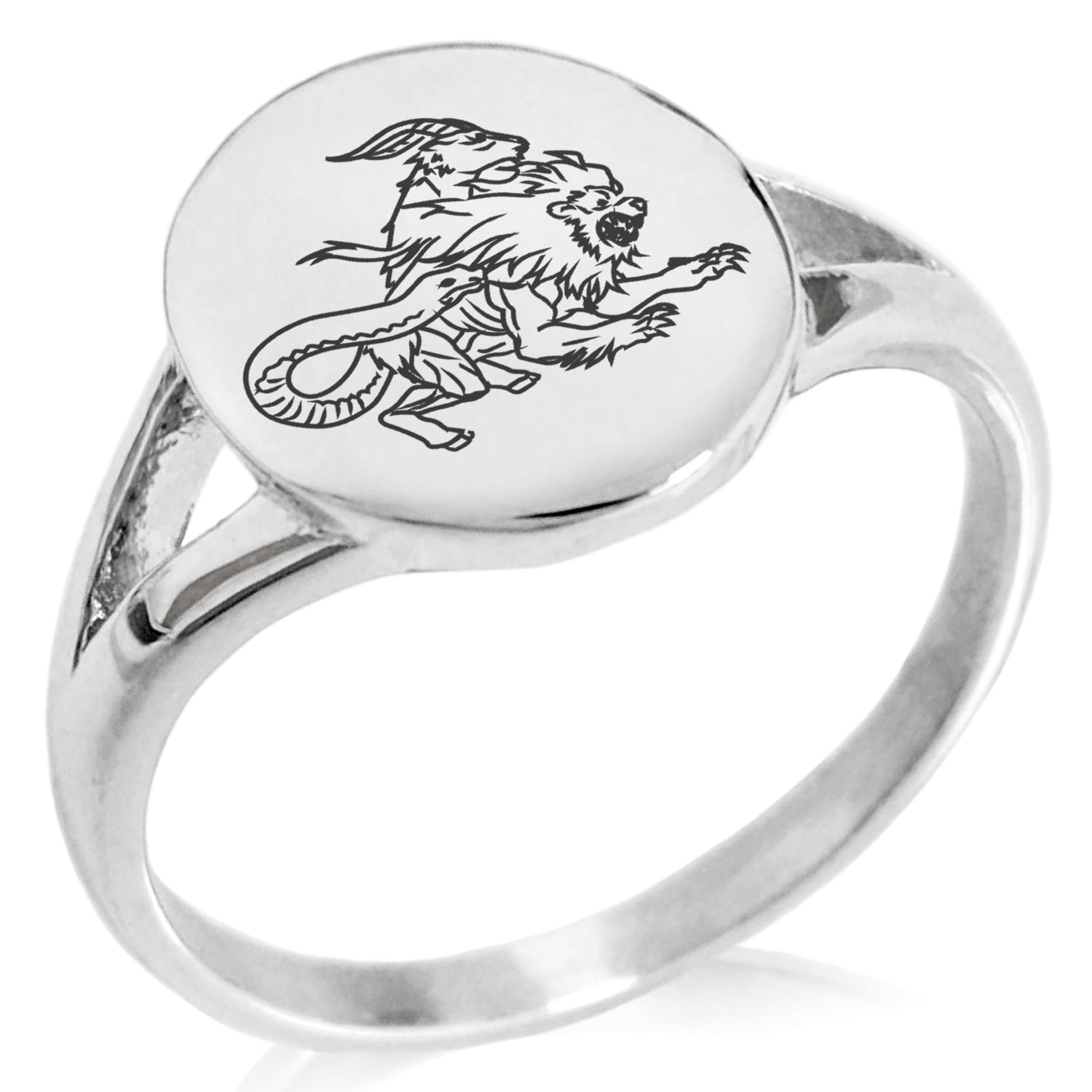 Stainless Steel Greek Mythology Chimera Minimalist Oval Top Polished ...