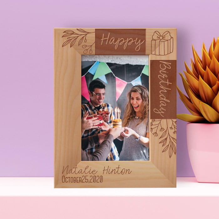 Happy Birthday Personalized Wooden Frame 4" x 6" Brown (Vertical ...