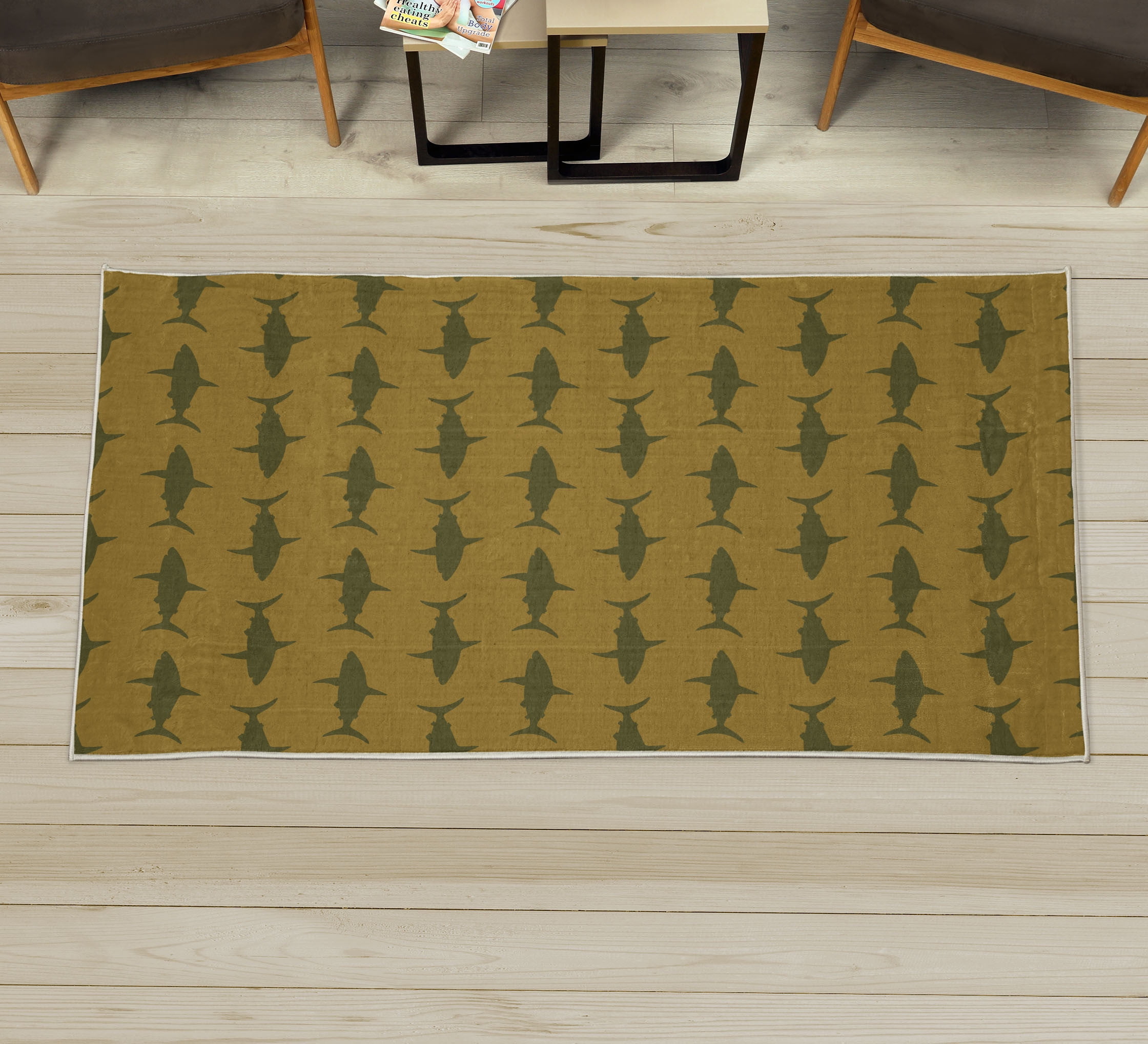 Sea Animals Decorative Rug, Sharks Swimming Horizontal Silhouettes ...