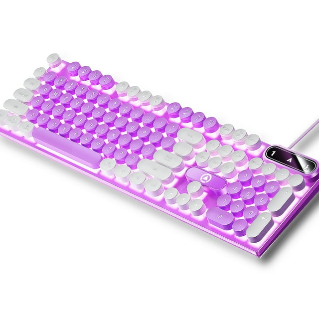 Mechanical Gaming Keyboard Typewriter Style with LED Purple With White ...