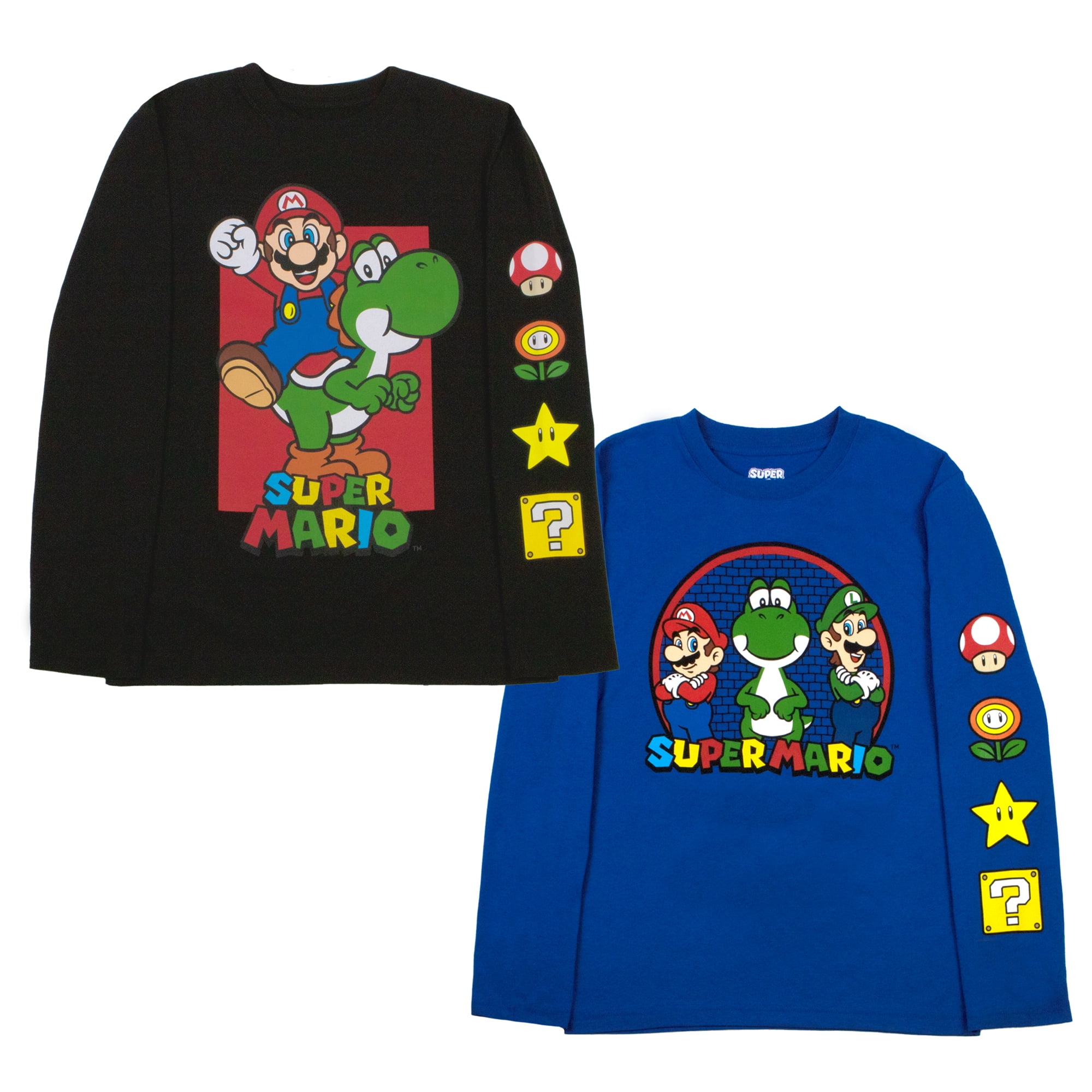 Nintendo Kids Super Mario Bros Mario & Luigi Boys Long Sleeve 2-Pack T ...