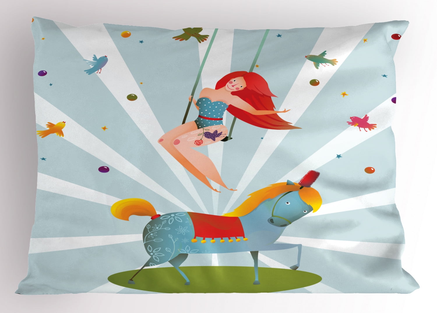 Kids Pillow Sham Circus Carnival Show Girl with Pony Horse Performance ...