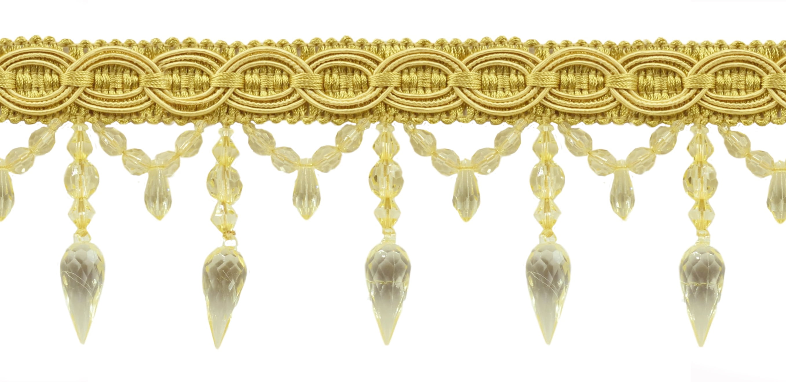 Ornate Gimp with Large Teardrop Beaded | Fringe Trim (BF334-PY), Light ...