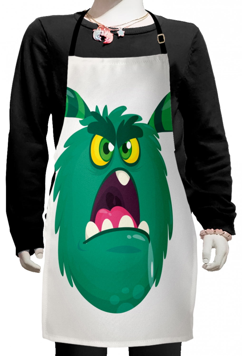 Alien Kids Apron, Fluffy Monster Angry Face Expression Hungry Big Teeth ...