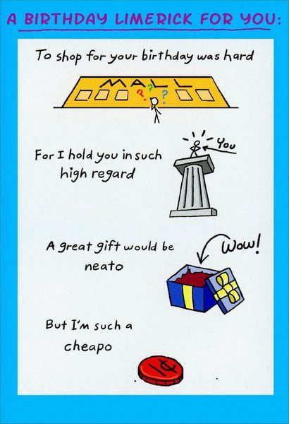 Nobleworks Birthday Limerick Funny / Humorous Birthday Card - Walmart.com