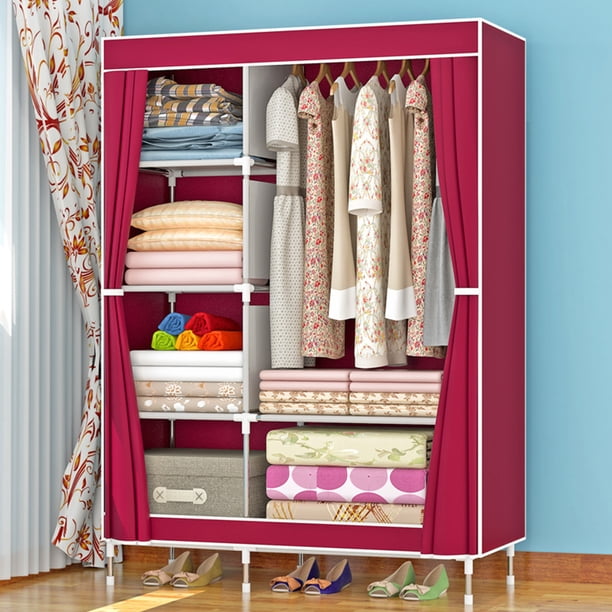 Wardrobe Storage Closet, Portable Clothes Standing Shelves Organizer ...