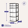 MONGJI Drawer Tower, 5-Tier Clear Plastic Storage Organizer Unit, Black ...
