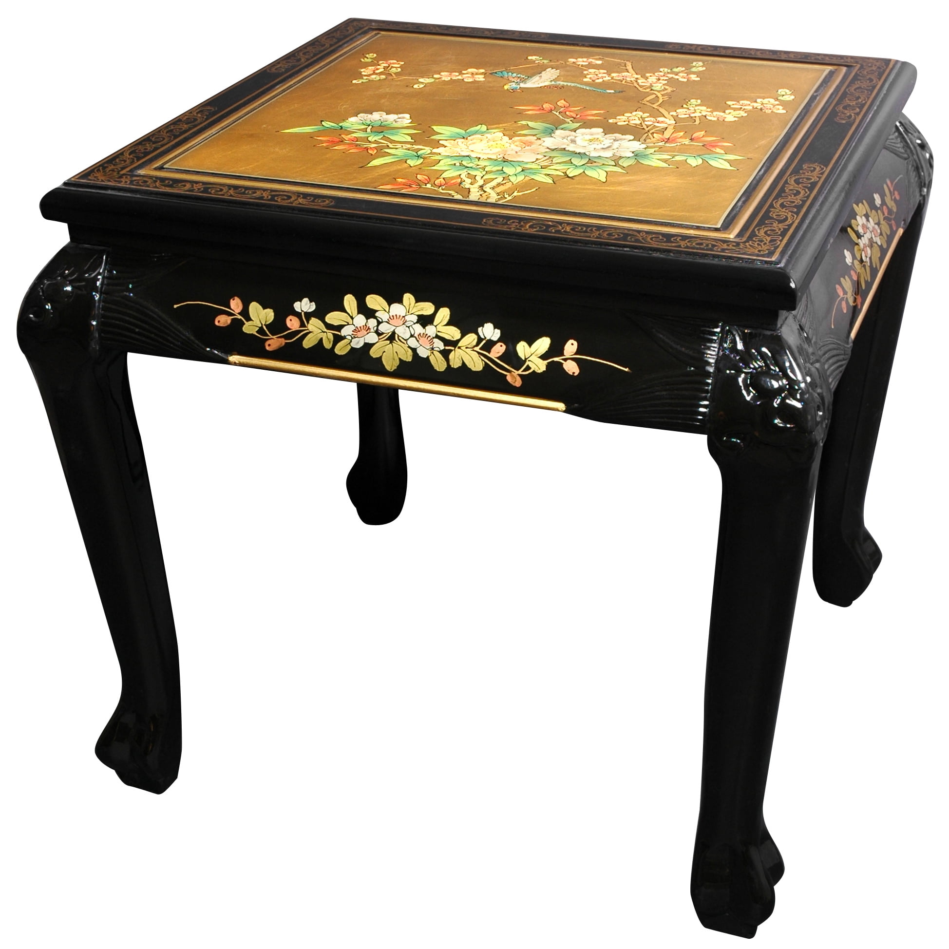 Oriental Furniture Square Handpainted Claw Foot End Table, Black ...