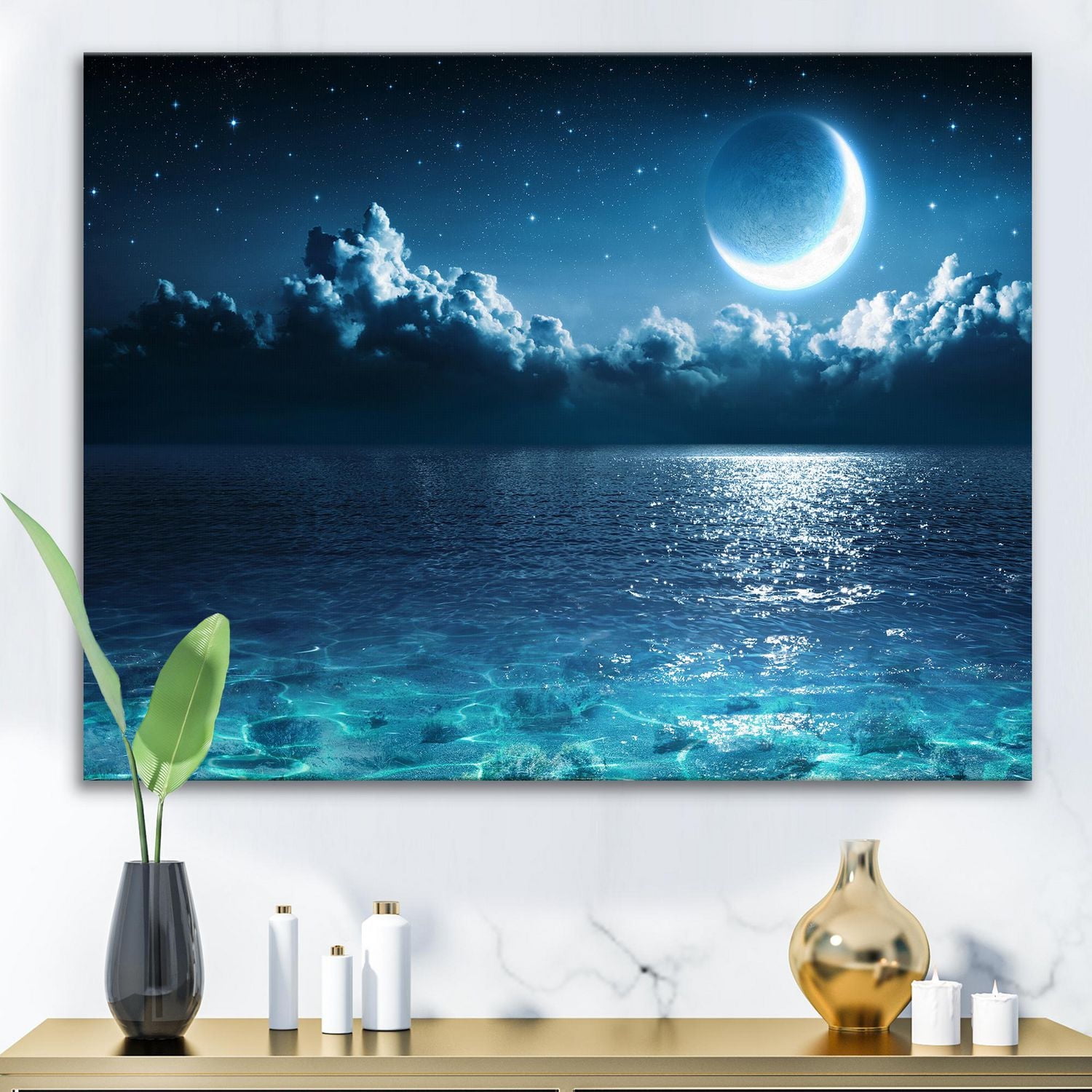 Click here for Designart Romantic Moon Over Deep Blue Sea I Canva... prices
