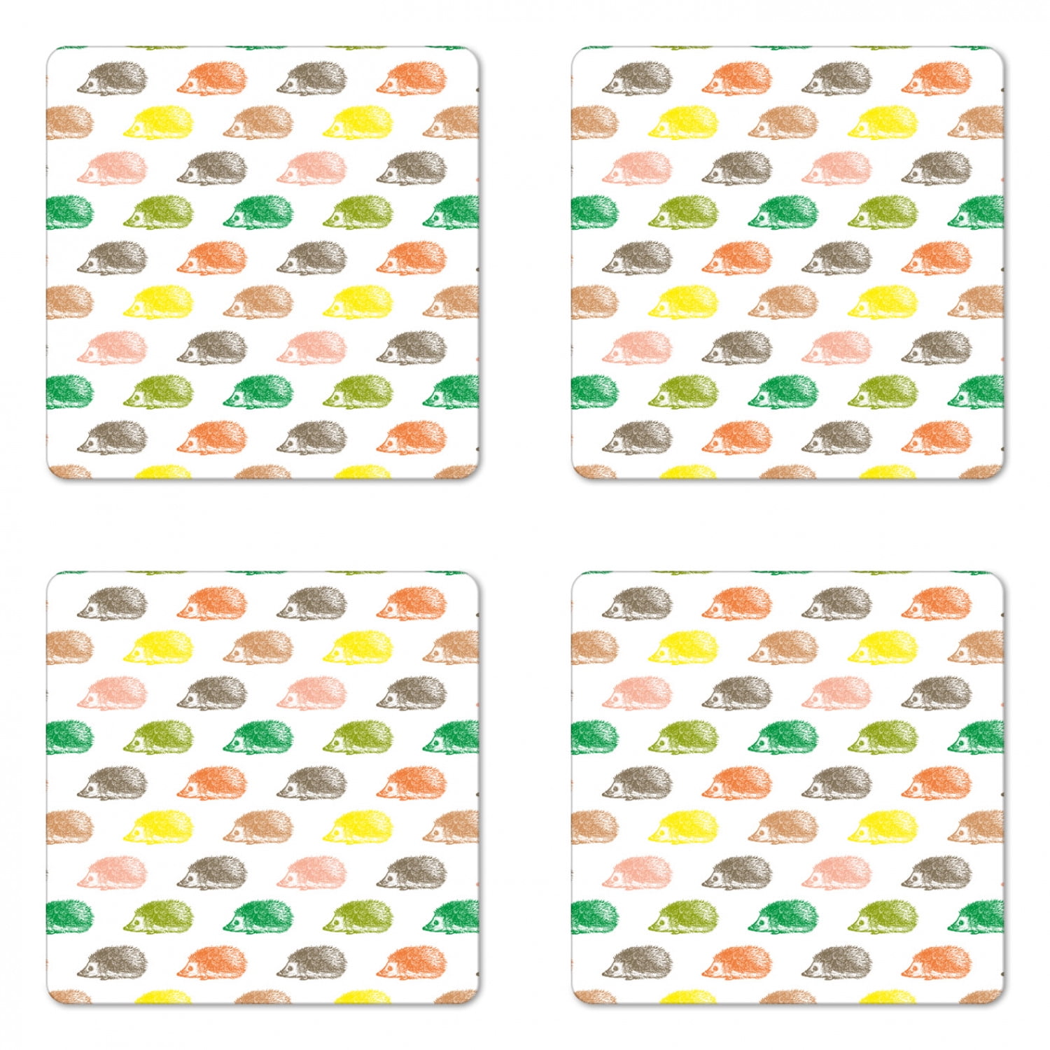 Hedgehog Coaster Set of 4, Print of Pencil Drawn Colorful Hedgehogs ...