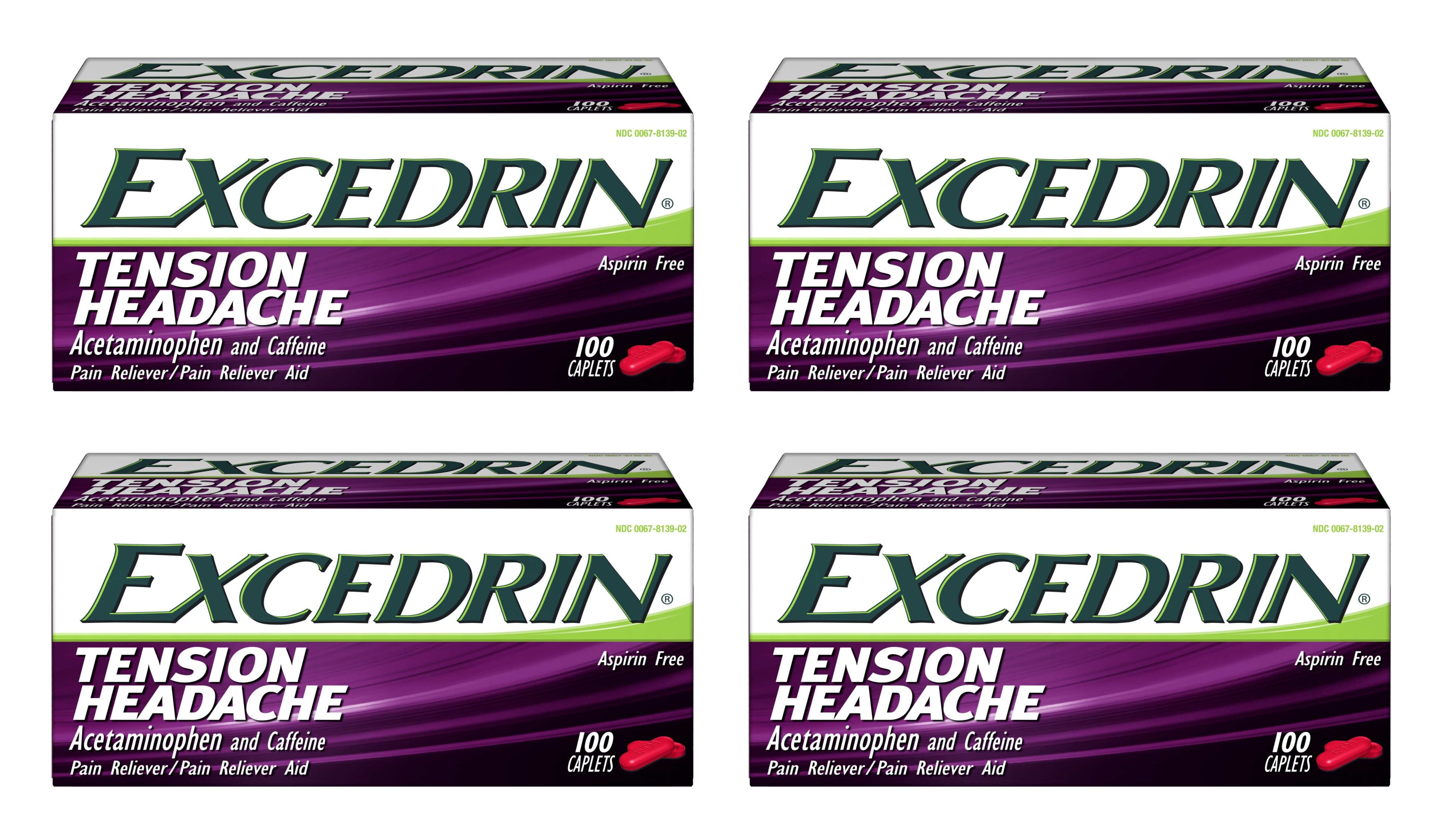 Excedrin Tension Headache Caplets, 100 ea (Pack of 4) - Walmart.com