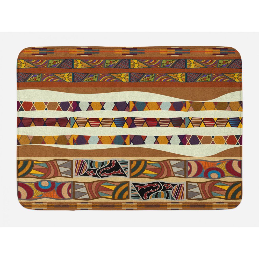Tribal Bath Mat, Traditional African Folk with Cultural Featured Trippy ...