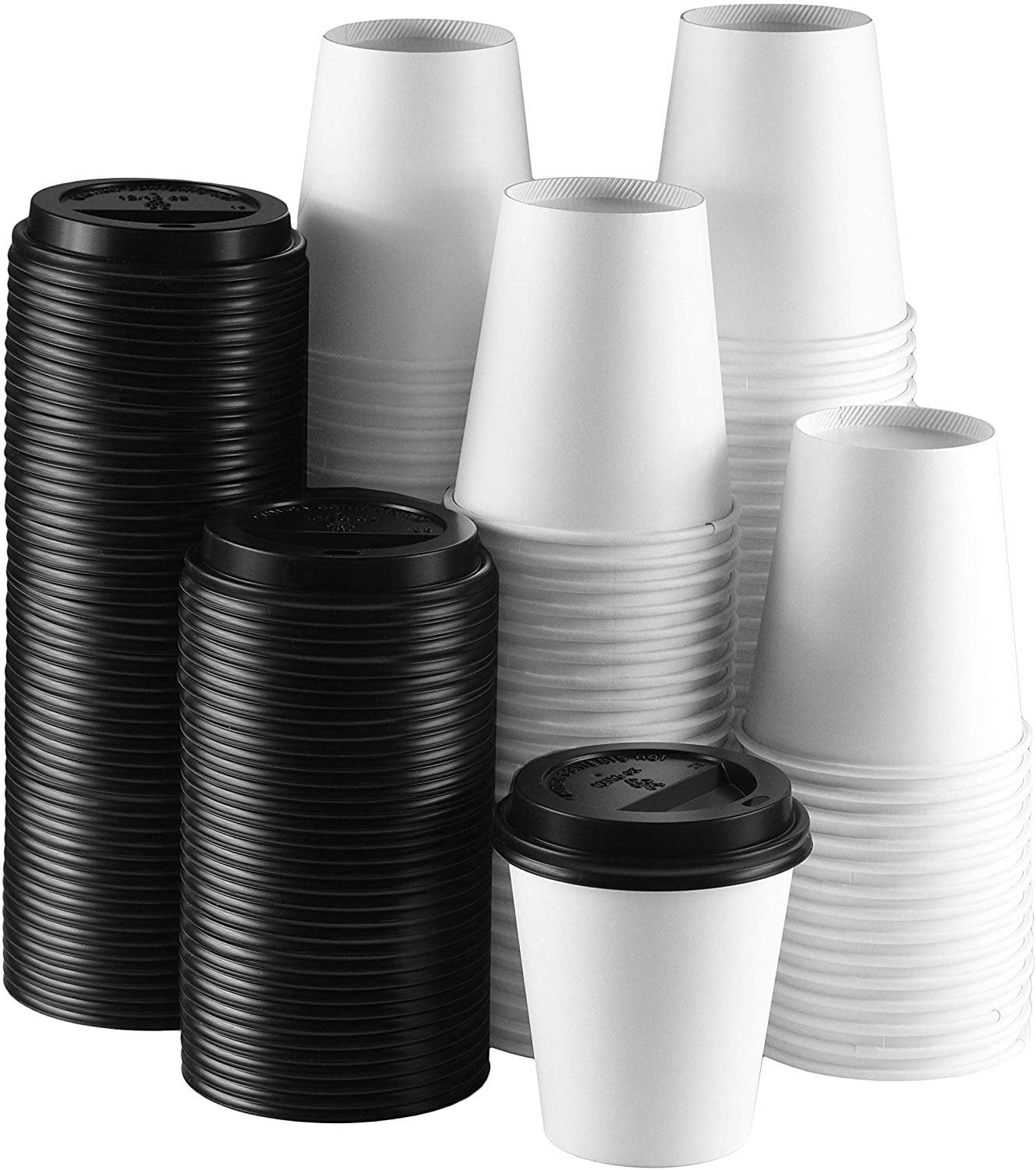 Nyhi 10 Oz White Paper Disposable Cups With Black Lids Hot Cold