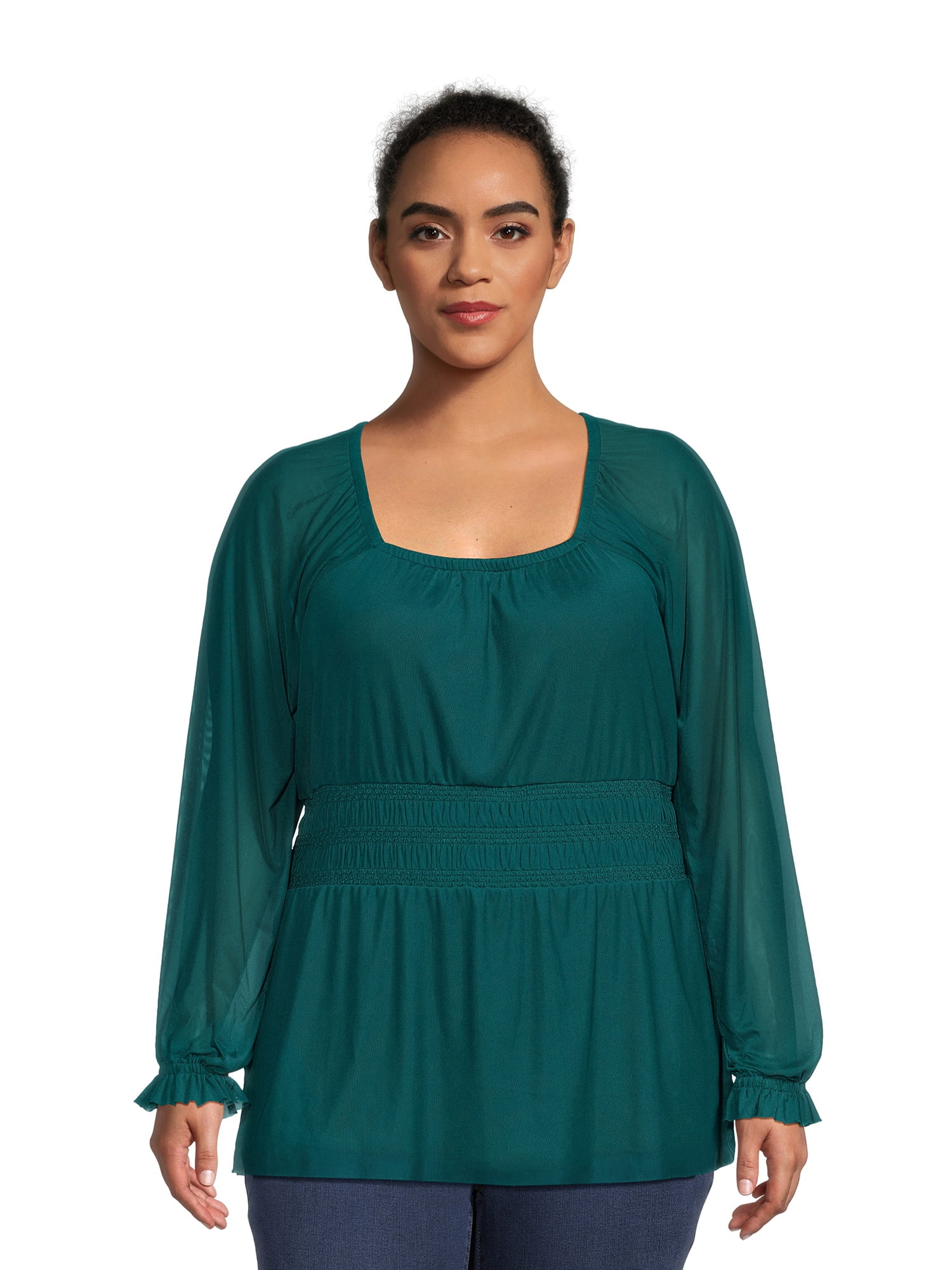 Terra & Sky Women's Plus Size Smocked Waist Mesh Blouse - Walmart.com