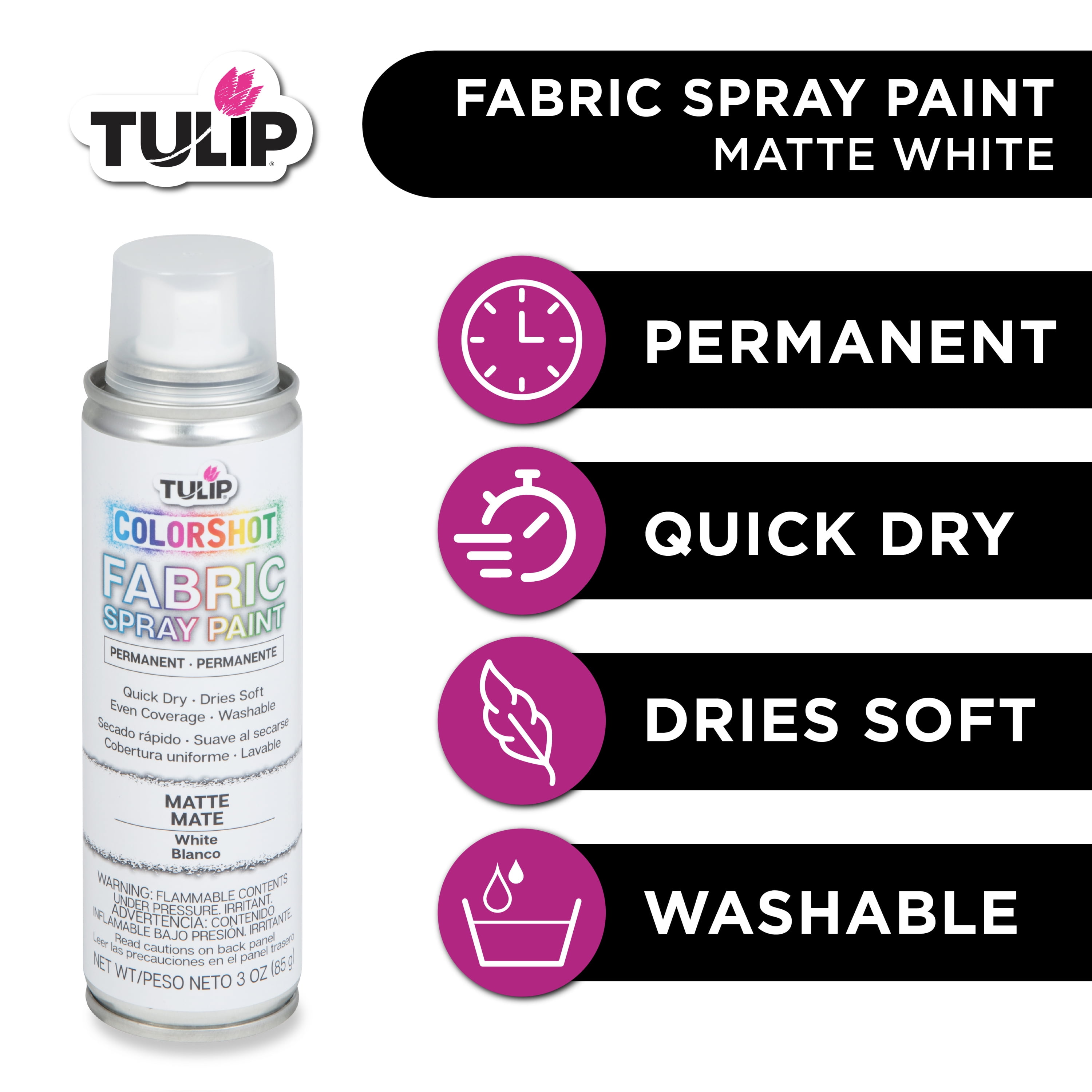 Tulip Color Shot Instant Fabric Color Spray 3 oz White, Quick Dry, Even ...