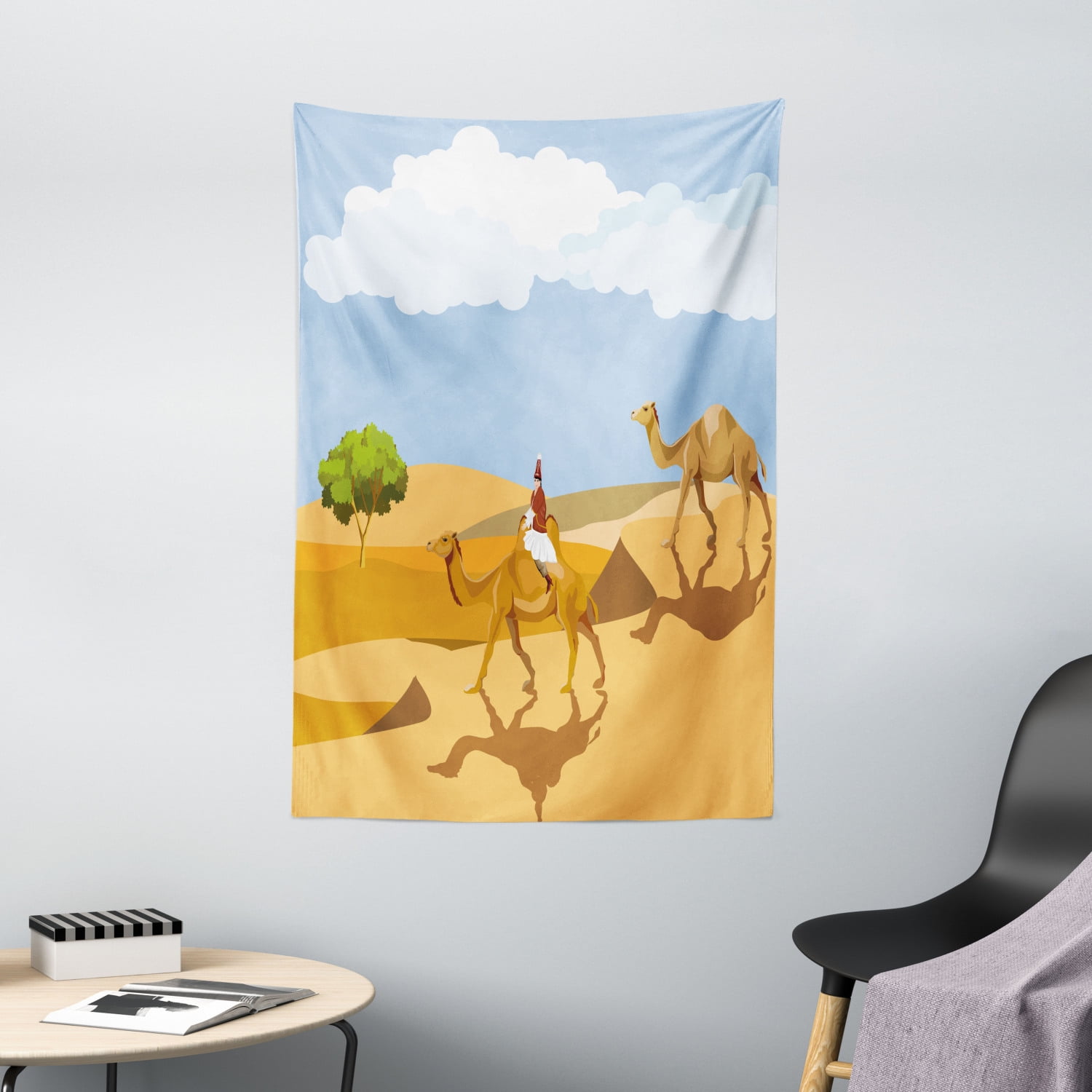 Oasis Tapestry, Woman in Traditional Clothes Riding a Camel in the ...