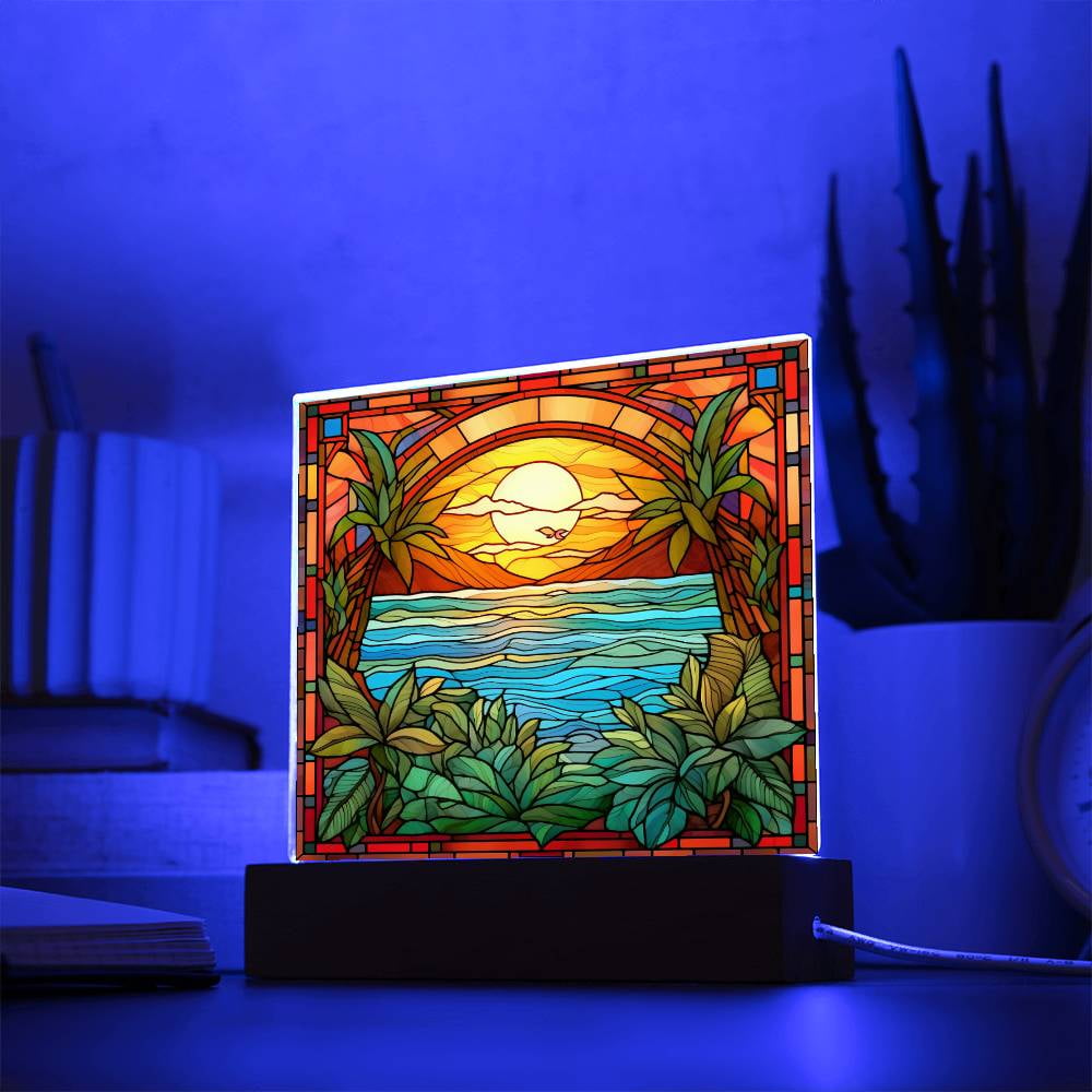 Stained Glass Summer Beach Scene Acrylic Square Plaque - Walmart.com