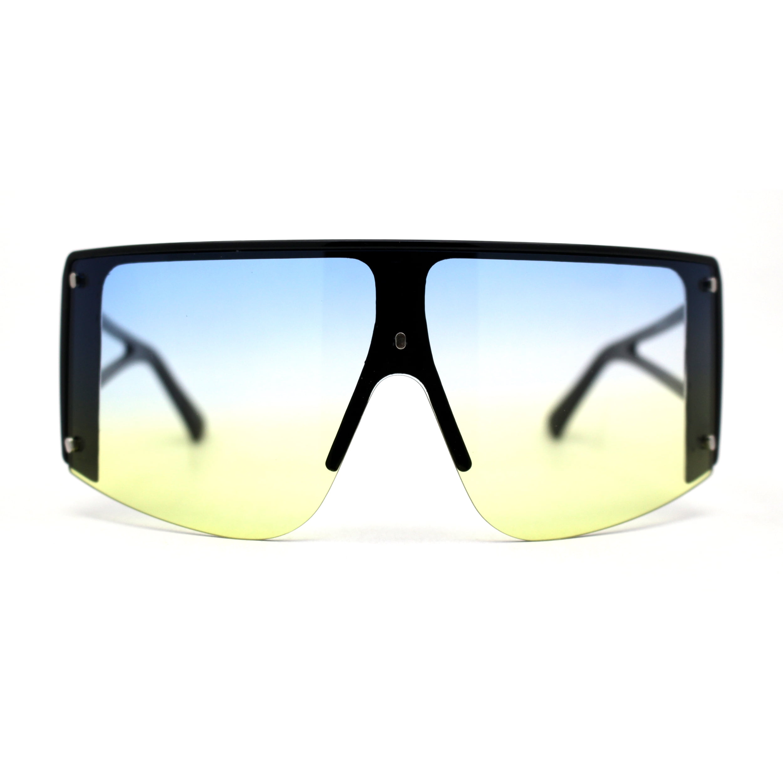 Oversize Shield Flat Top Half Rim Sunglasses Black Oceanic Blue Yellow ...
