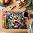 Color Cat Cotton Linen Placemats Set of 8, Graffiti Animal Modern Art ...
