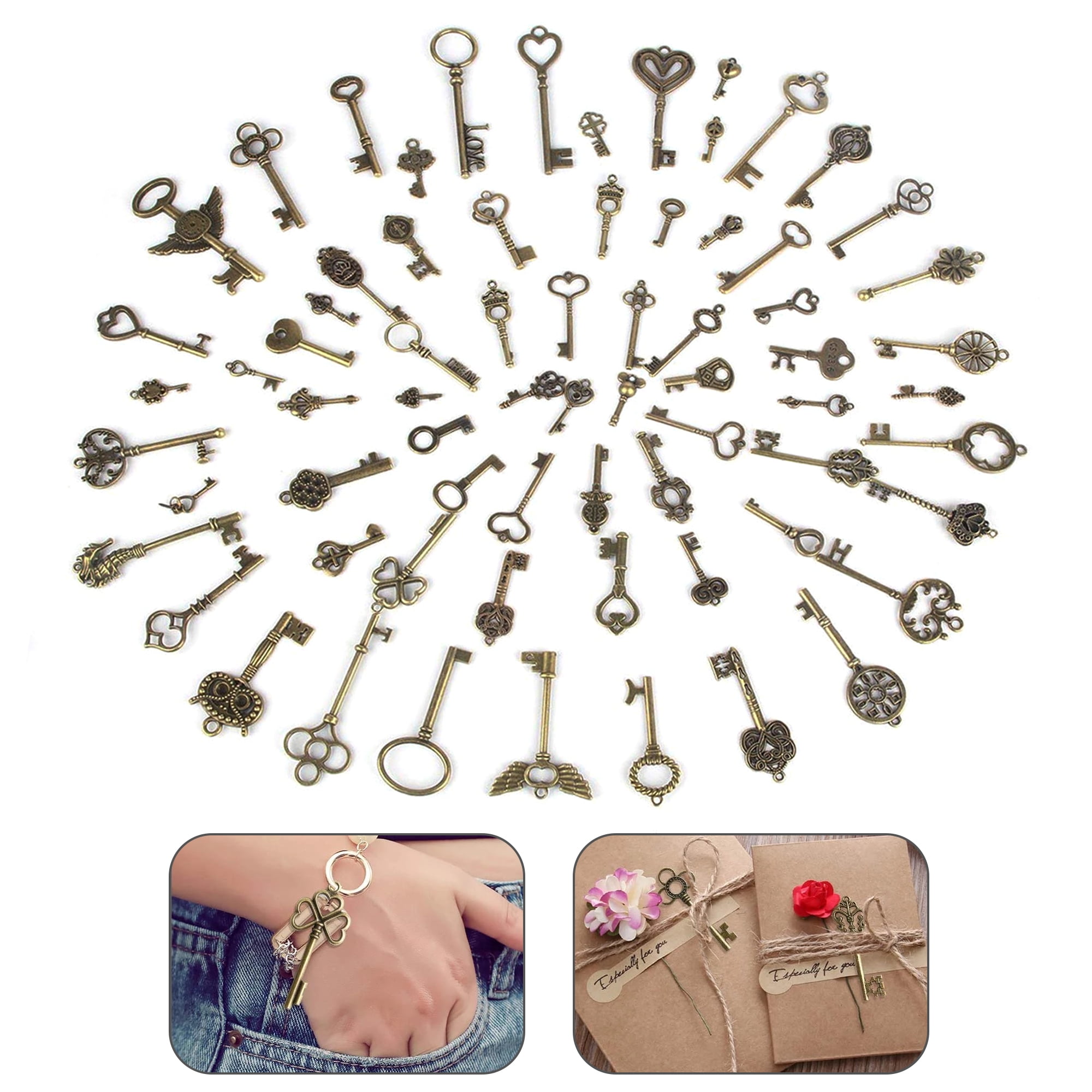 69PCS Vintage Skeleton Key Set Charms Antique Style Bronze Brass Key ...