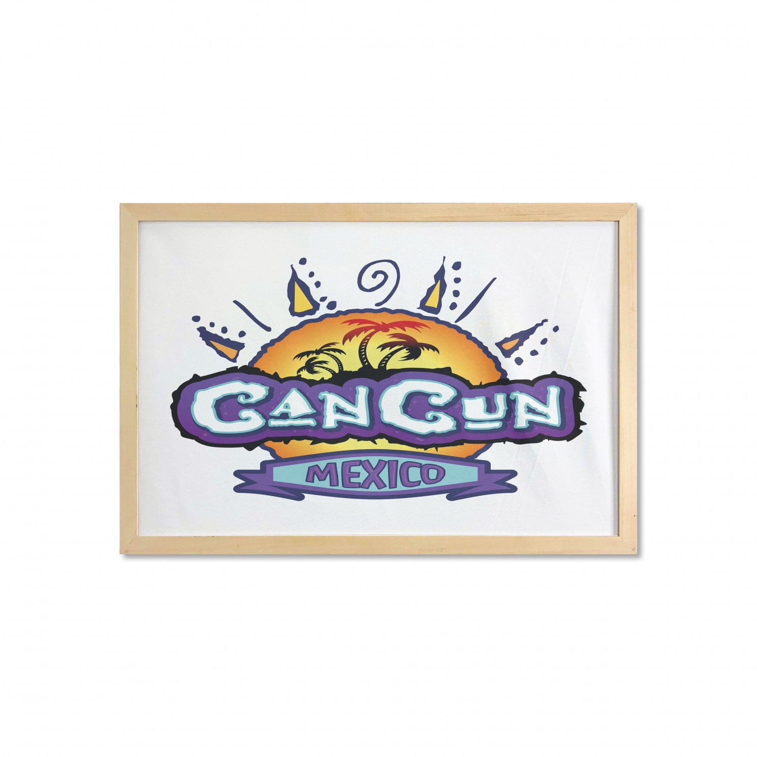 Cancun Wall Art with Frame, Cancun Mexico Funky Calligraphy with Palm ...