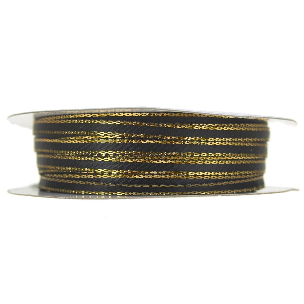 Double Faced Gold Trim Satin Ribbon, Black, 1/8-Inch, 50-Yard - Walmart.com