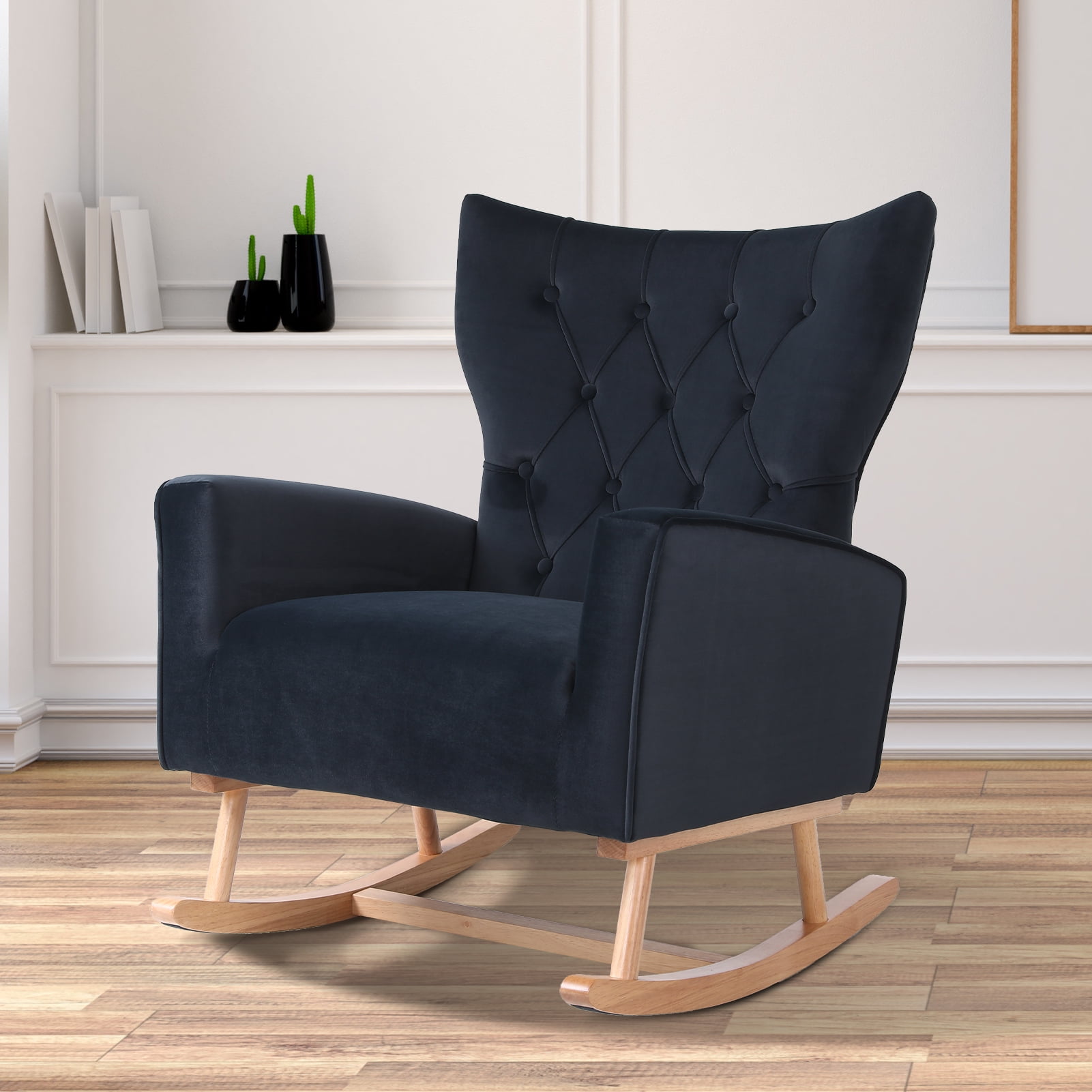 Ouyessir Nursery Rocking Chair Velvet Upholstered Glider Rocker Comfy ...