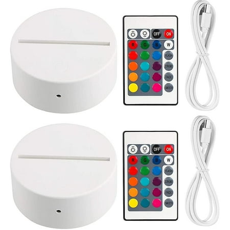 2 Pack 3d Night Led Light Lamp Base + Remote Control + Usb Cable, 16 ...