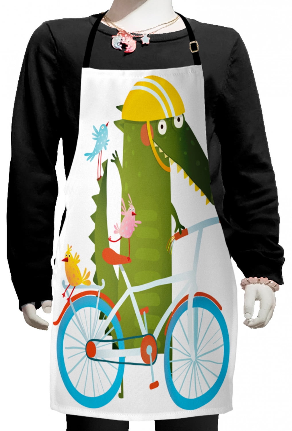 Funny Kids Apron, Green Crocodile Yellow Hat Going for a Bike Ride with ...