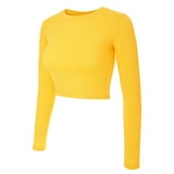 Made by Olivia Women's Solid Long Sleeve Round Neck Crop T Shirt Top ...