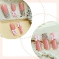 24pcs French Tip Long Square False Nails with 3D Bows Rhinestones ...
