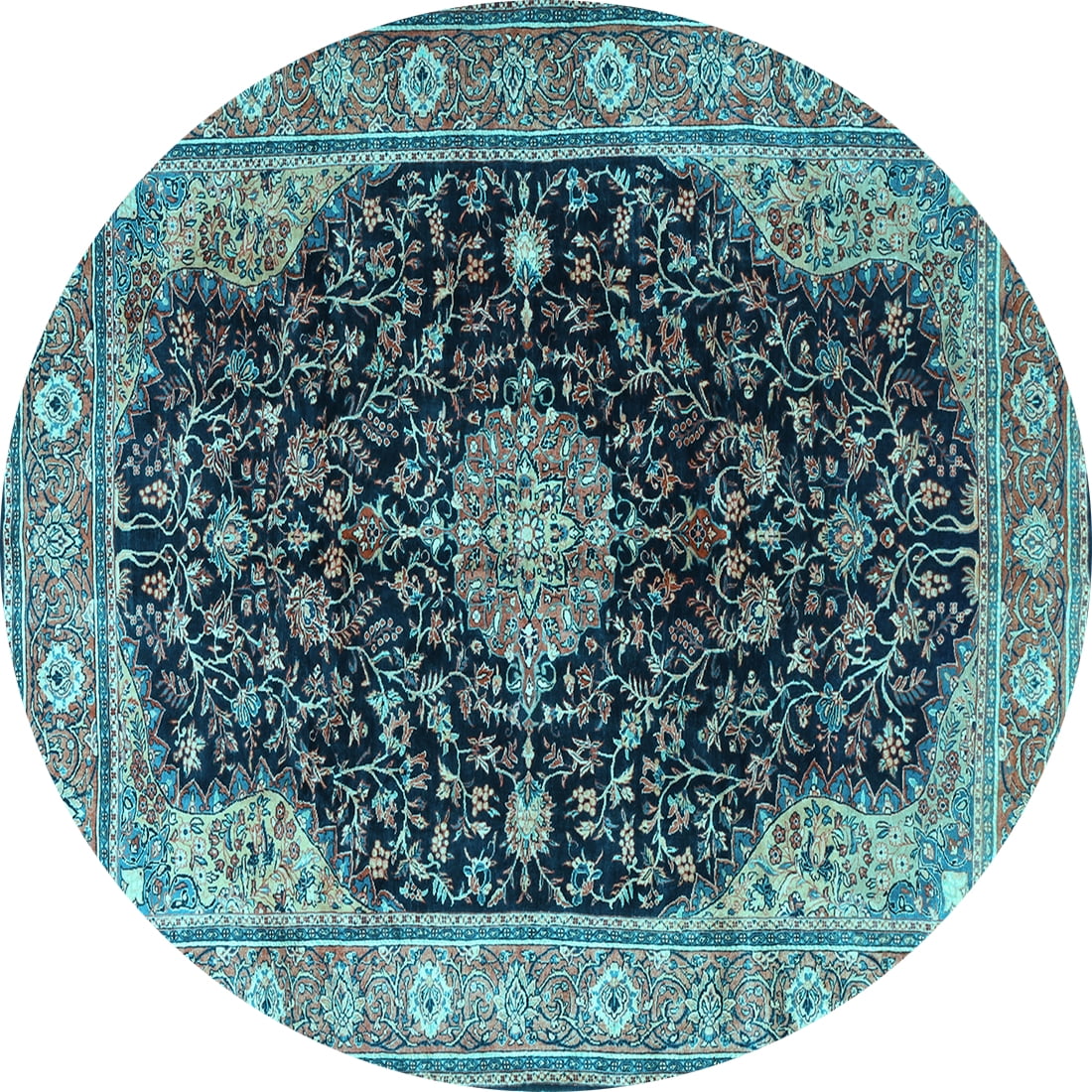 Ahgly Company Indoor Round Medallion Light Blue Traditional Area Rugs ...