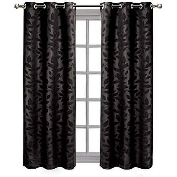 Virginia Black Grommet Blackout Weave Embossed Window Curtain Panels, Pair/Set Of 2 Panels ...