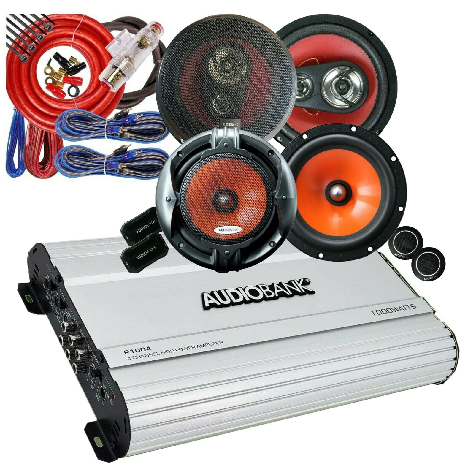 2x Audiobank AB-650C +2x AB-1670 6.5" Speakers + P1004 Amplifier +4CH Amp Kit Bundle - Walmart.com