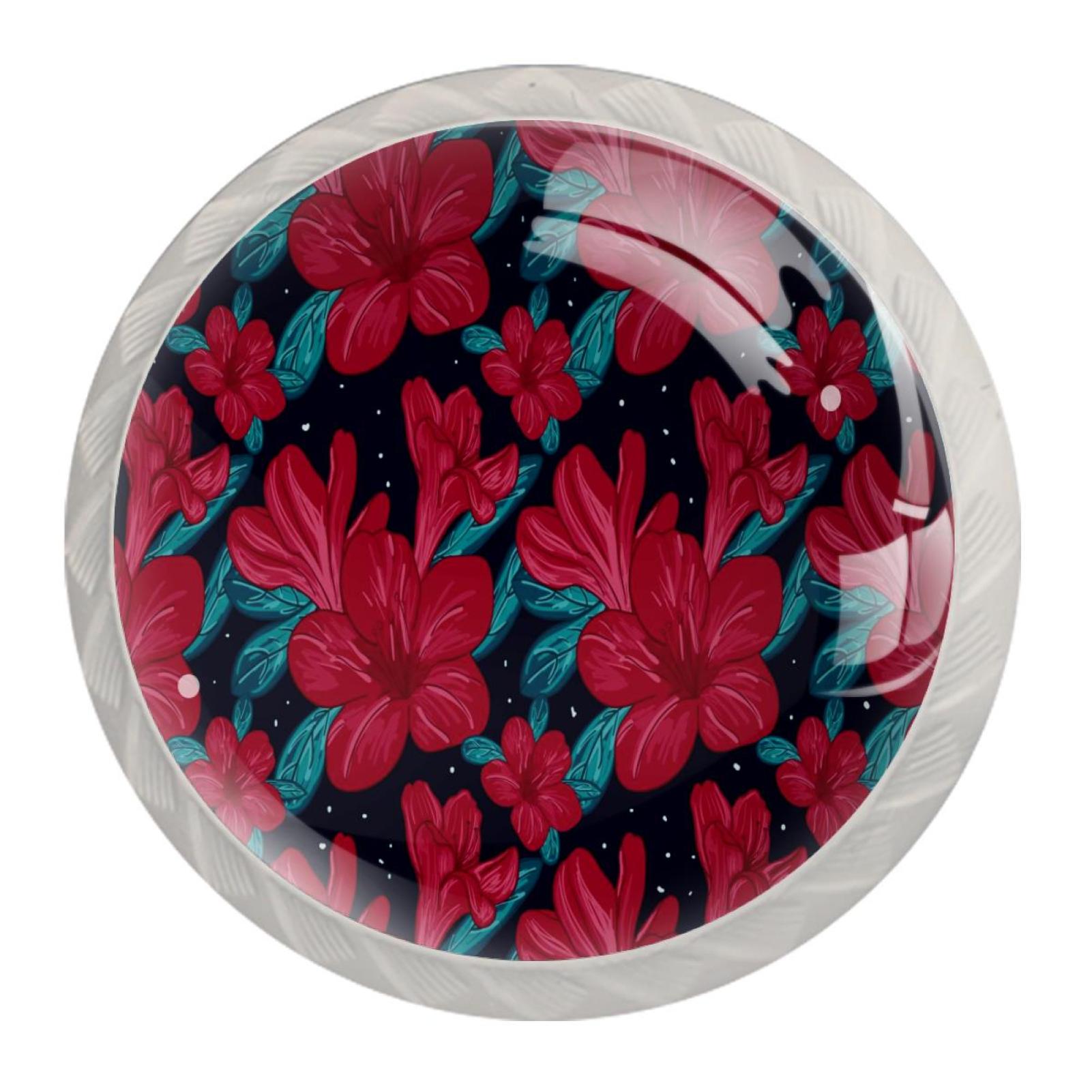 4 Pcs Red Bloomming Flowers Knobs for Kitchen Cabinet Cupboard Dresser Bookcase Drawer Pulls ...