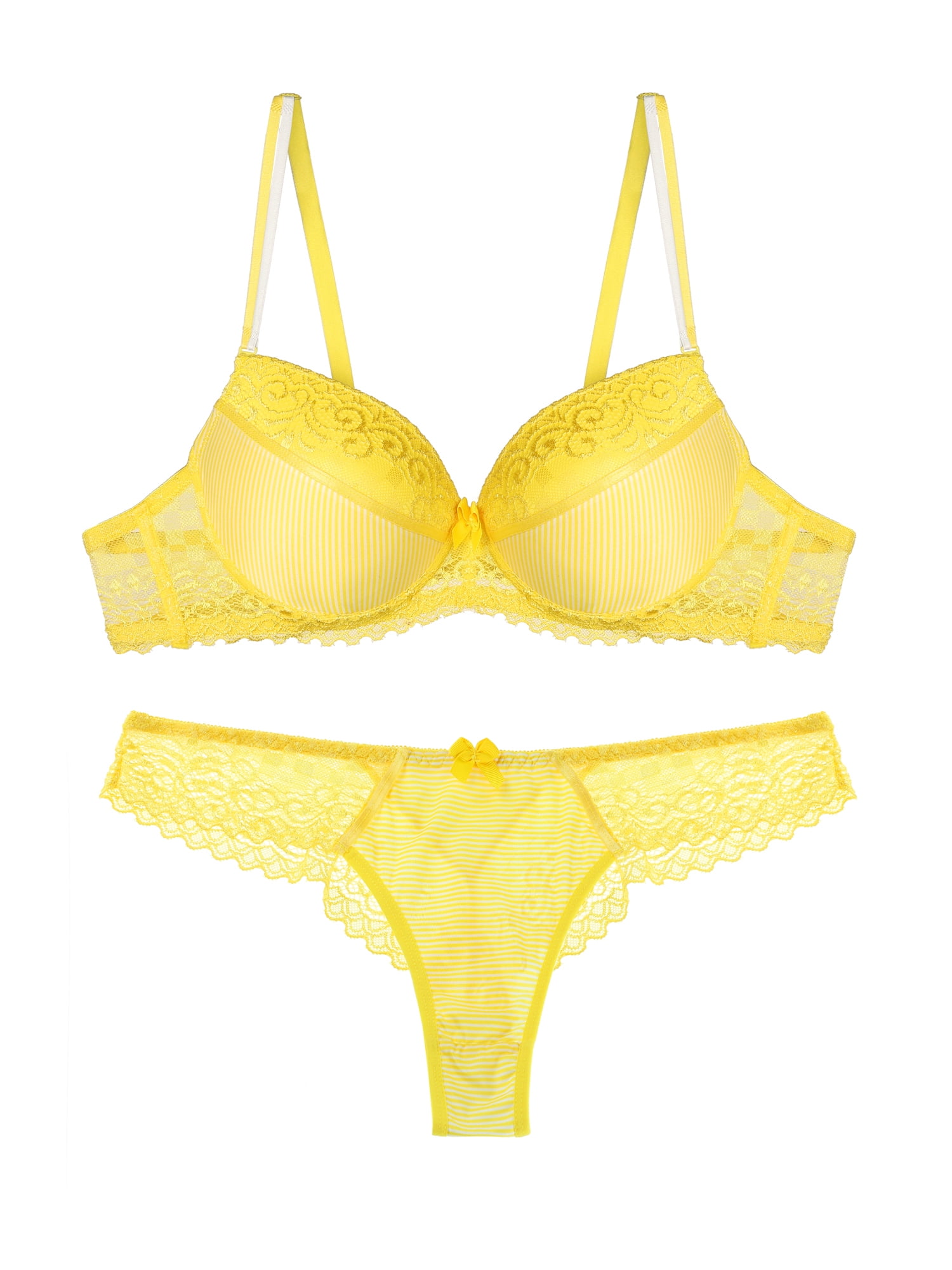 Unique Bargains Womens Plus Size Underwire Push Up Lace Trim Strip Bra
