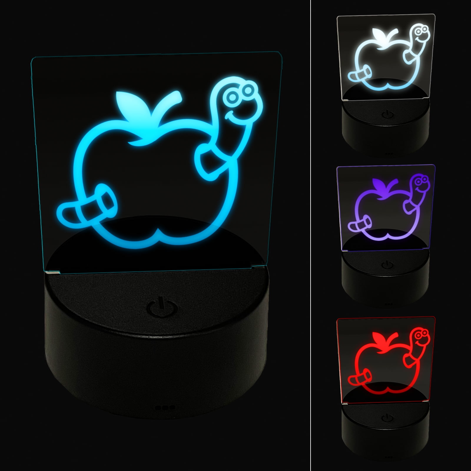 Worm in Apple LED Night Light Sign 3D Illusion Desk Nightstand Lamp ...