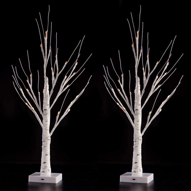 Bibana 2PCS 2Ft 24 LED Birch Tree Light Fairy Tree Bonsai Tree Light ...