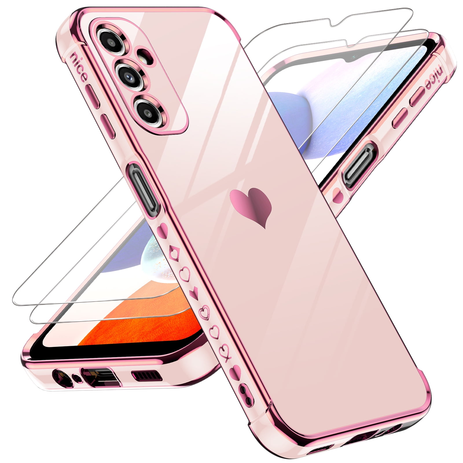 LeYi Samsung A 14 Case with Samsung Galaxy A14 5g Screen Protector [2 Pack] , Plating Rose Gold ...