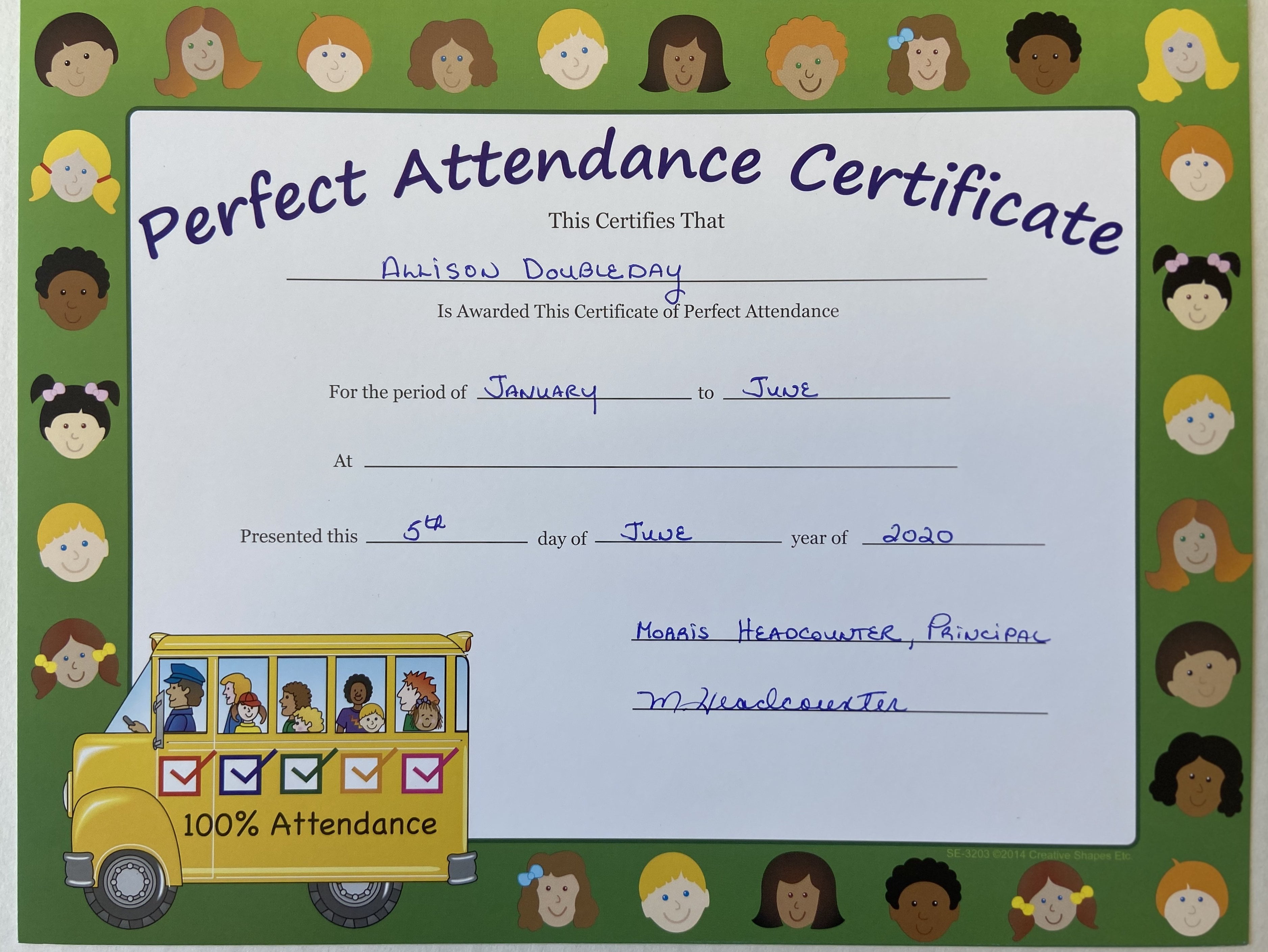 Perfect Attendance Certificate Template