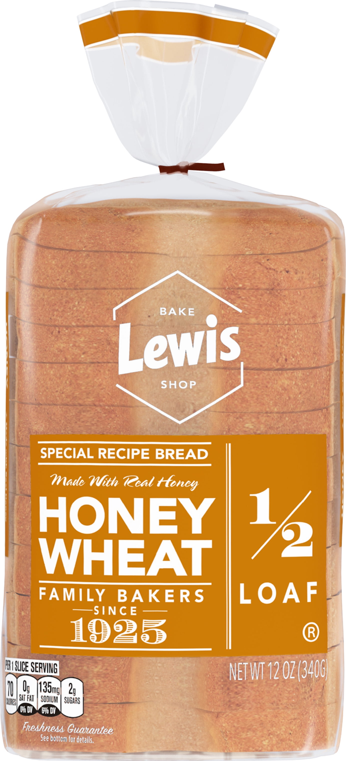 Lewis Bake Shop Honey Wheat Half Loaf Bread, 1/2 Loaf, 12 oz - Walmart.com