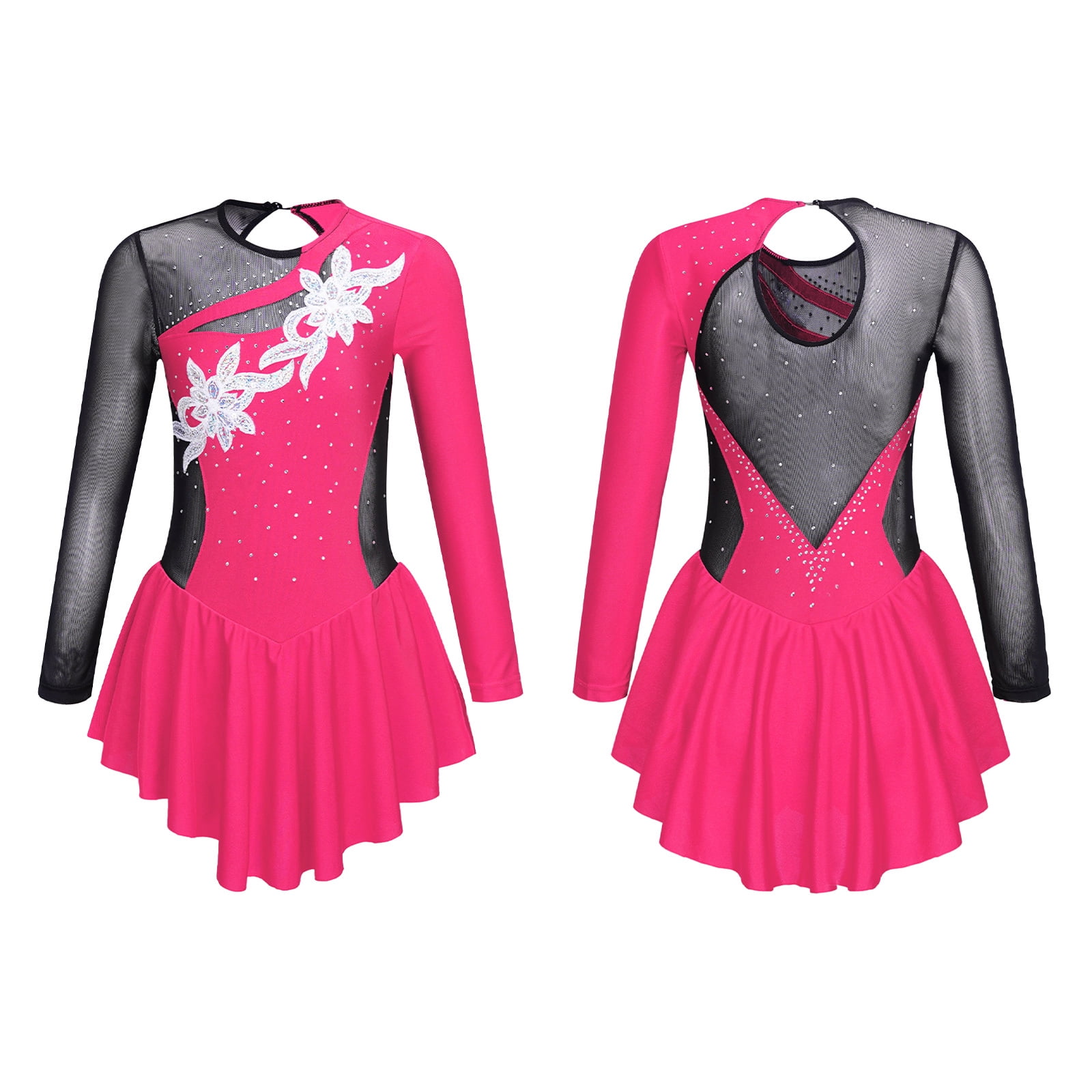 YONGHS Kids Girls Mesh Splice Gymnastics Leotard Figure Ice Skating ...