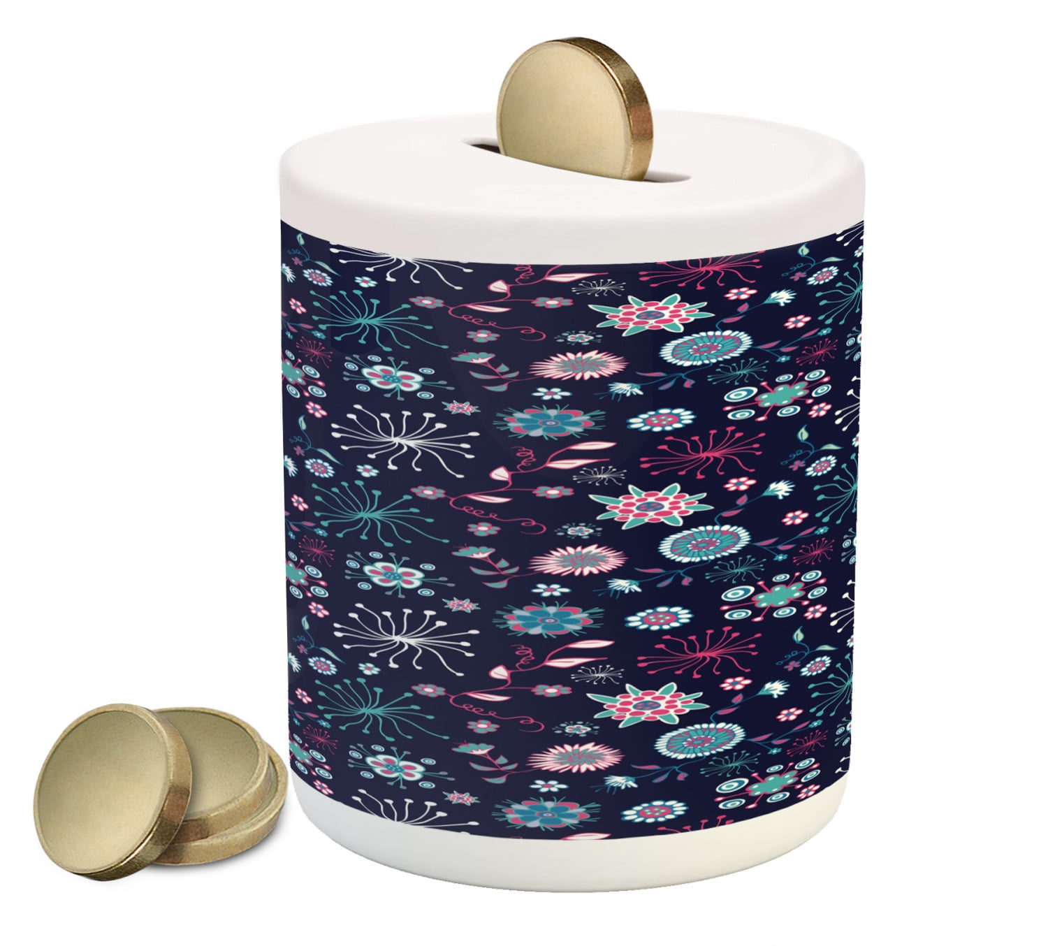 Leaf Piggy Bank, Flowers Leaves Petals Pansy Bluebells Dandelion Modern ...