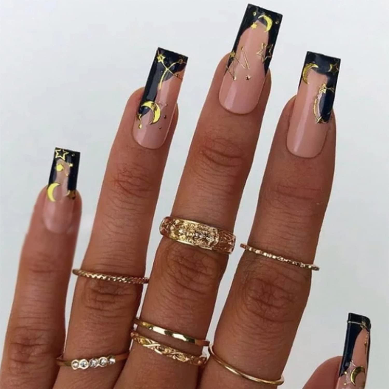 Black And Gold Tip Acrylic Nails