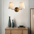 Conical Ivory Ruffled Linen Shade Double Sconce with Brass Plate ...