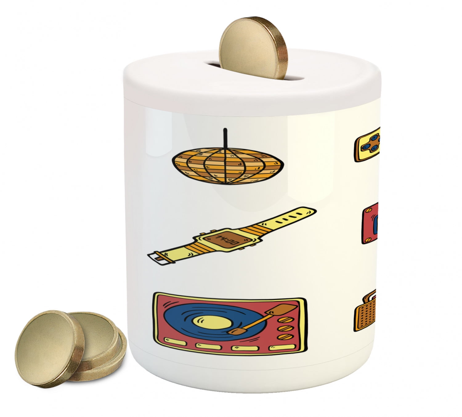 90s Piggy Bank, Cartoon Illustration with Old Fashioned Technology ...