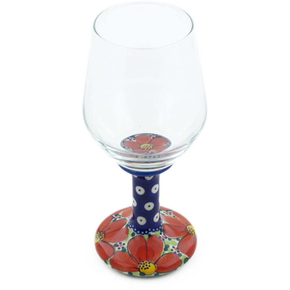 Polish Pottery Wine Glass 15 oz Polmedia Red Wildflower Theme UNIKAT ...