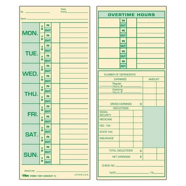 Weekly Time Sheets, 5.5 X 8.5, 1/page, 50 Forms/pad, 2 Pads/pack ...