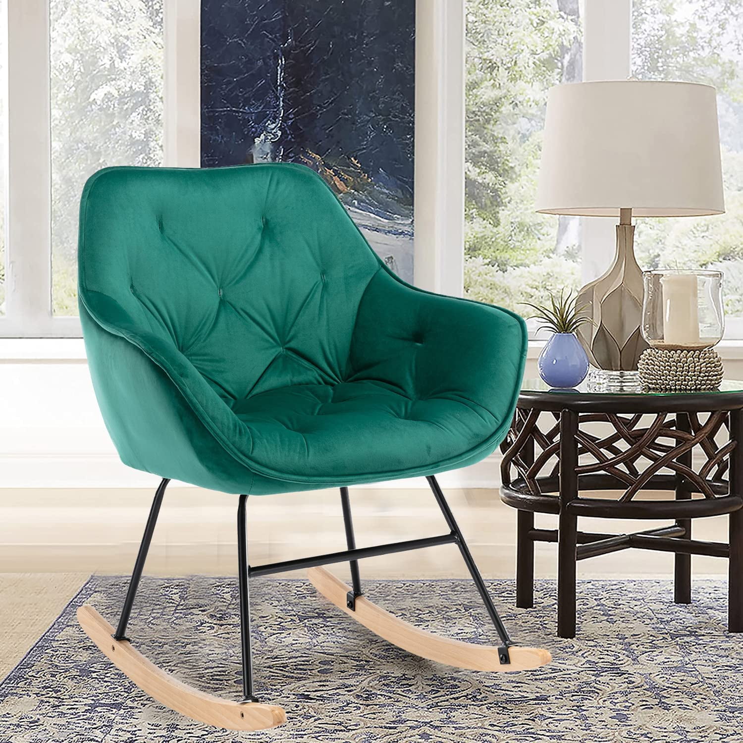 Modern Upholstered Velvet Rocking Chair, Accent Lounge Rocking Chair ...